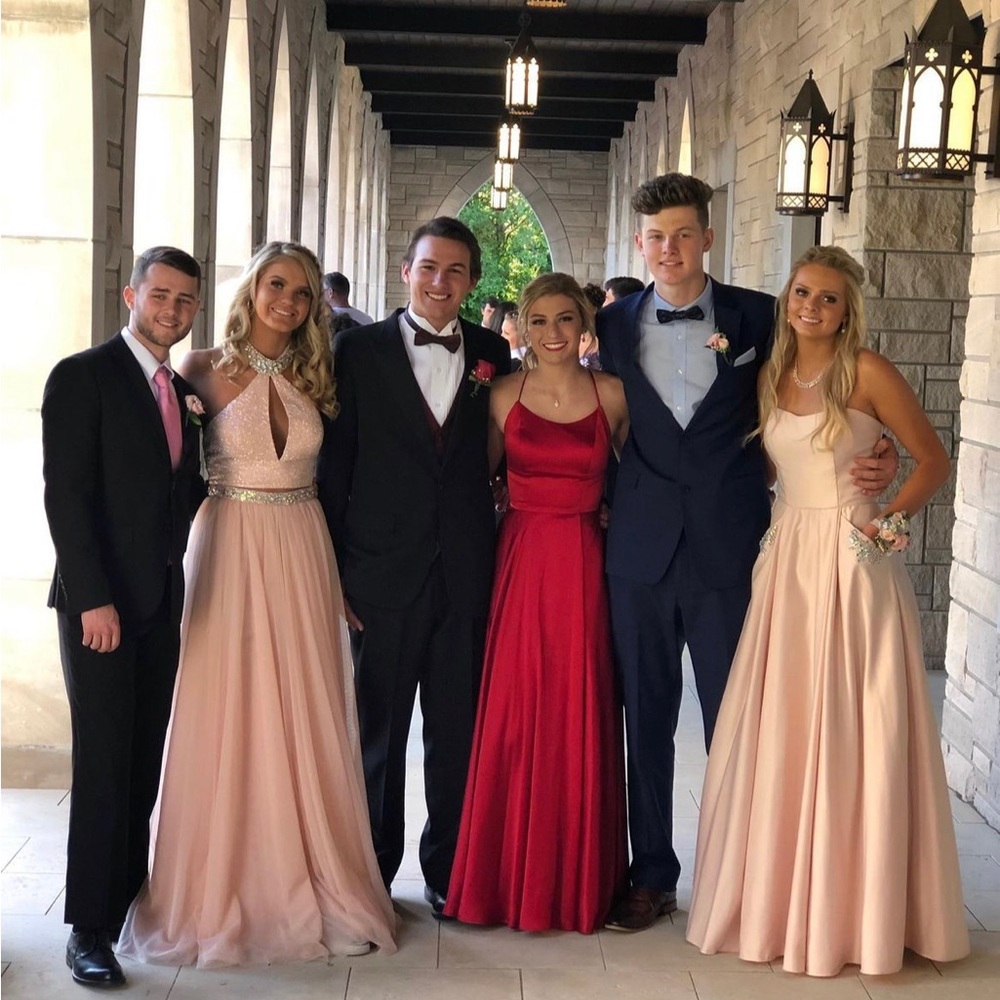 Red Satin Prom Dress Gem